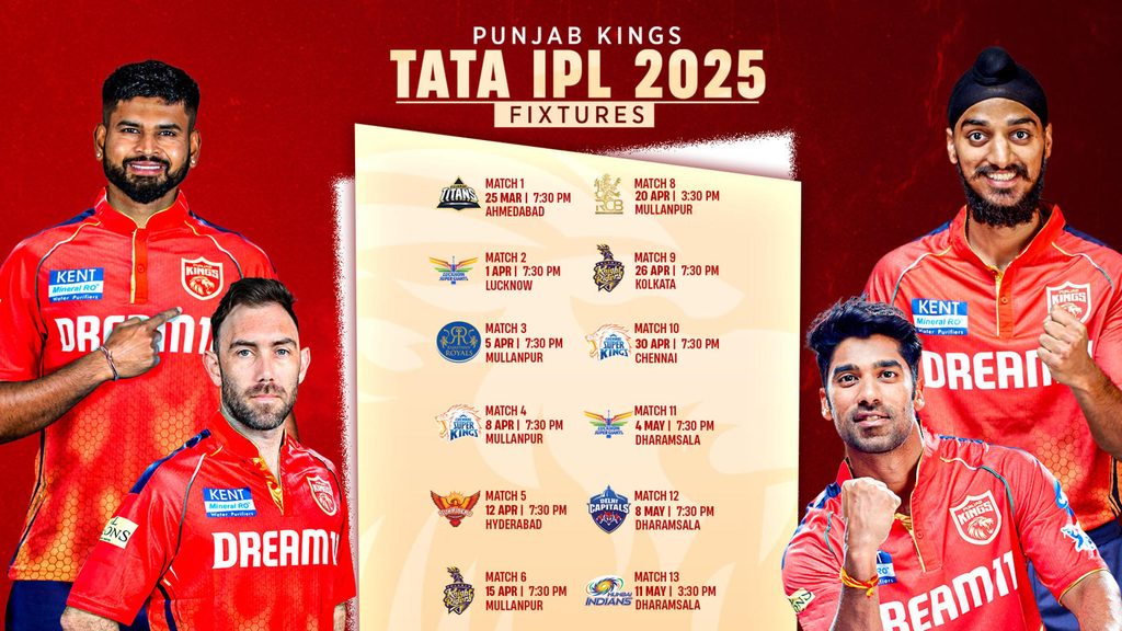 TATA IPL 2025: PBKS’ Complete Schedule